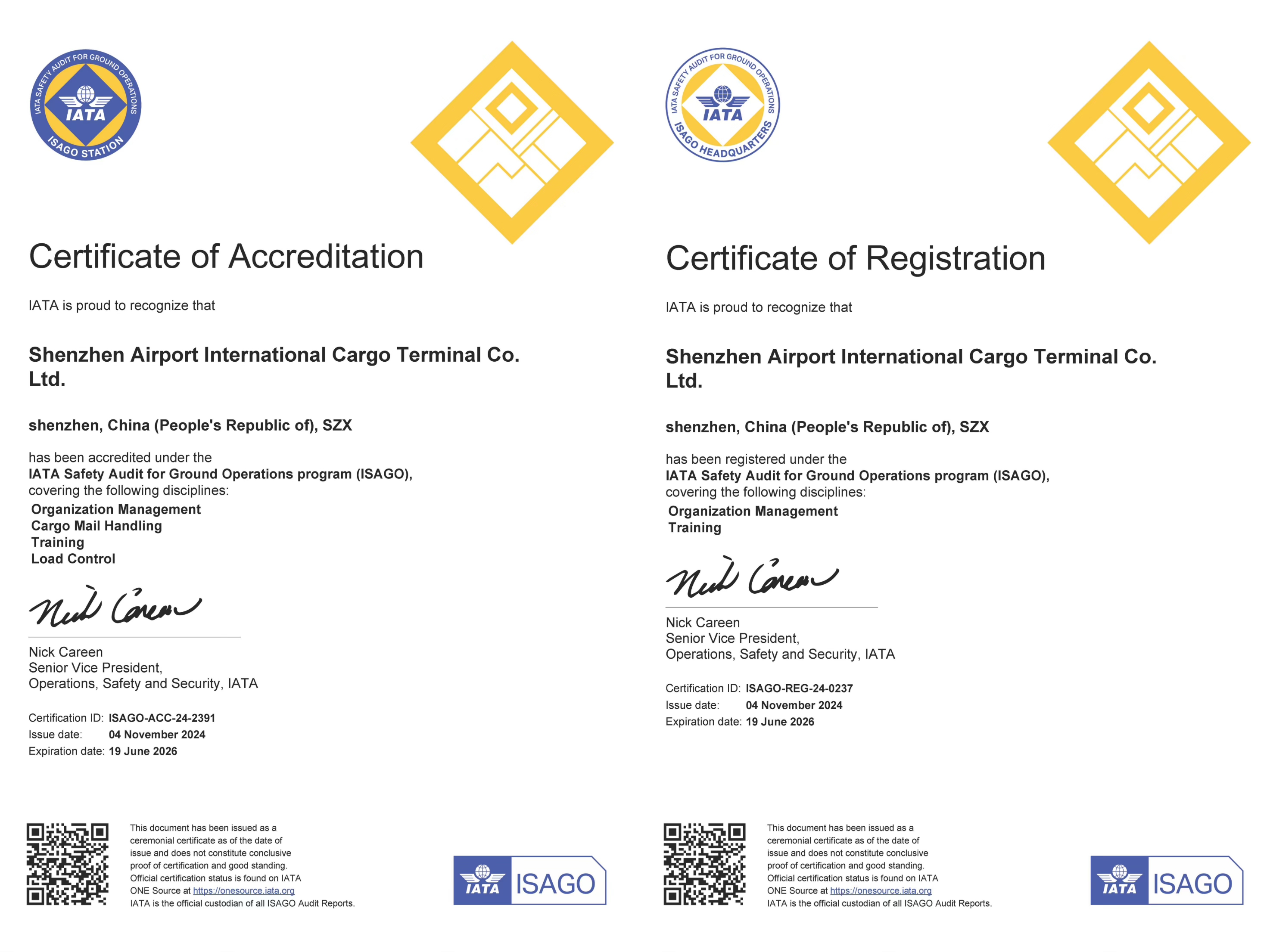 ICCS received IATA's ISAGO Dual Certification